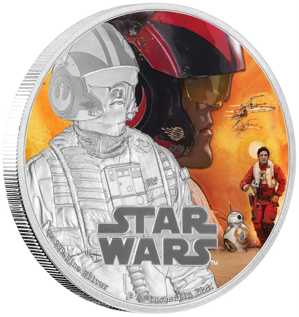Niue 2016 $2 Star Wars Poe Dameron 1oz Silver Coloured Proof Coin ...
