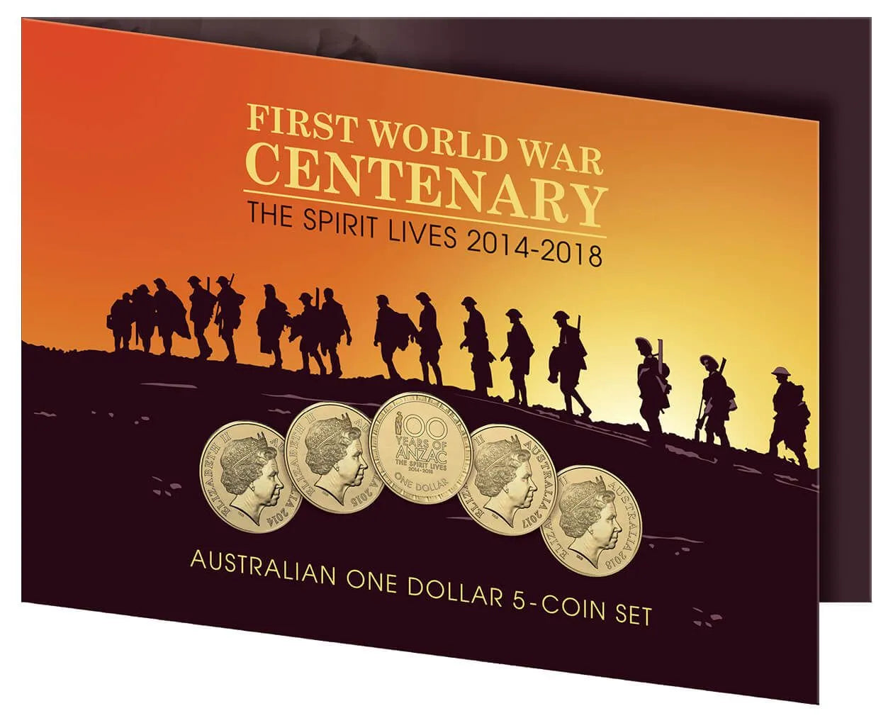 2014-18 $1 The Spirit Lives First World War Centenary 5 Coin Uncircula ...
