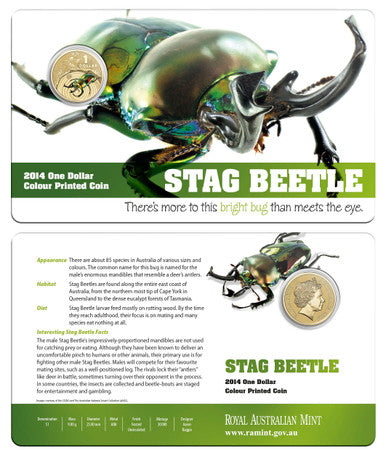 2014 $1 Bright Bugs Stag Beetle Coloured Uncirculated Coin – Town Hall ...