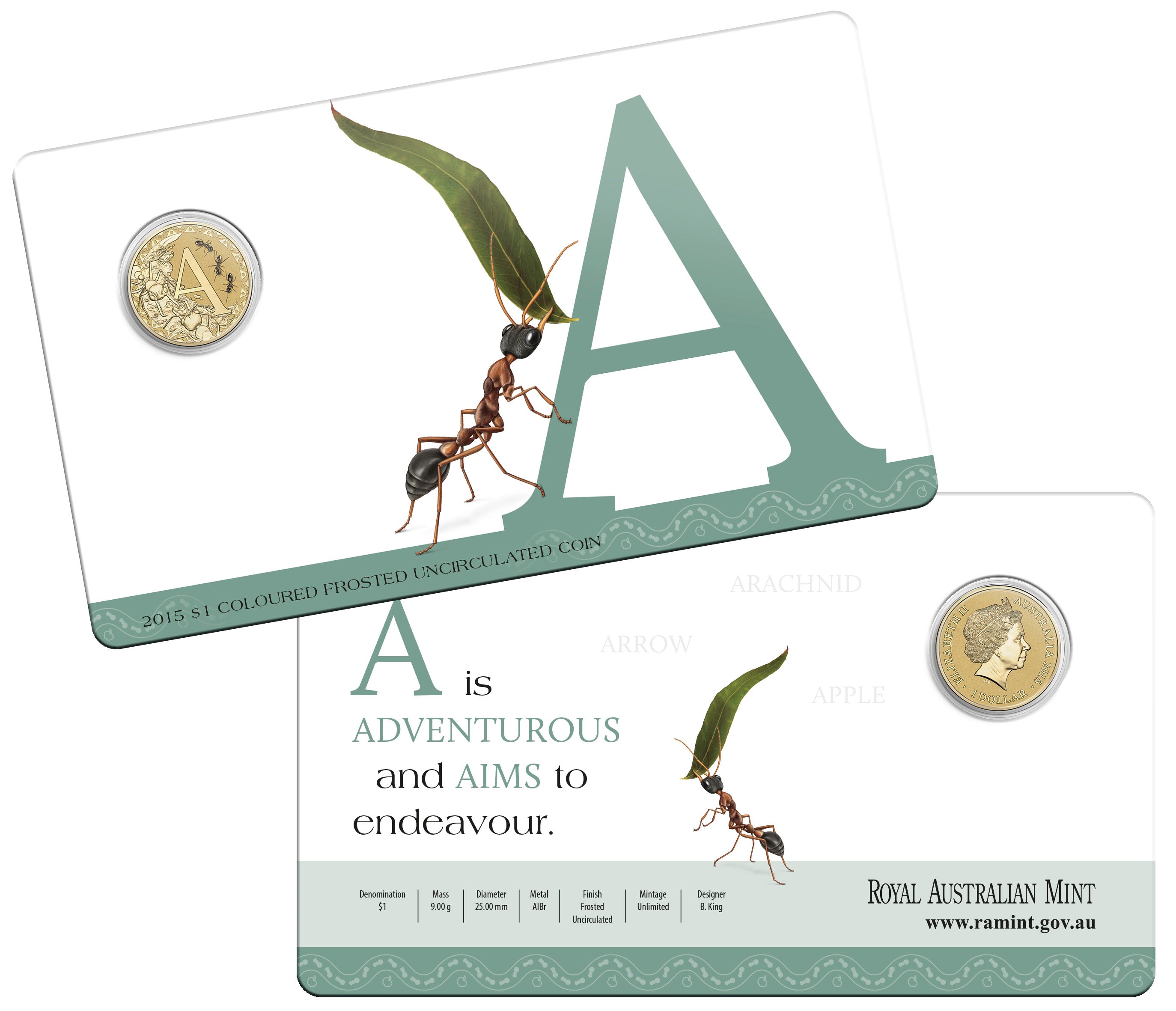2015 $1 Alphabet Ant Coloured Uncirculated Coin – Town Hall Coins ...