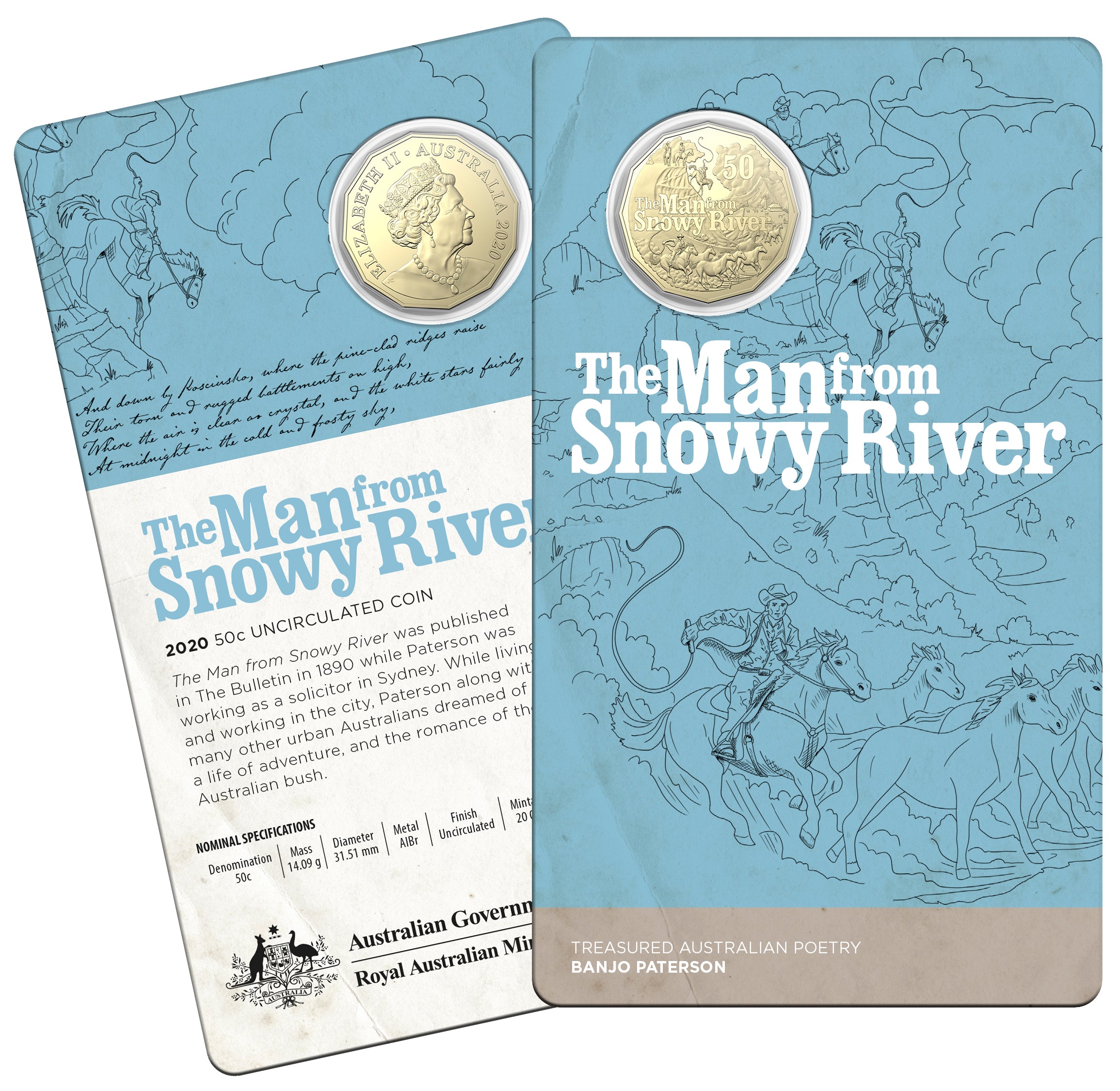 2020 50c Banjo Patterson The Man From Snowy River Uncirculated Coin ...