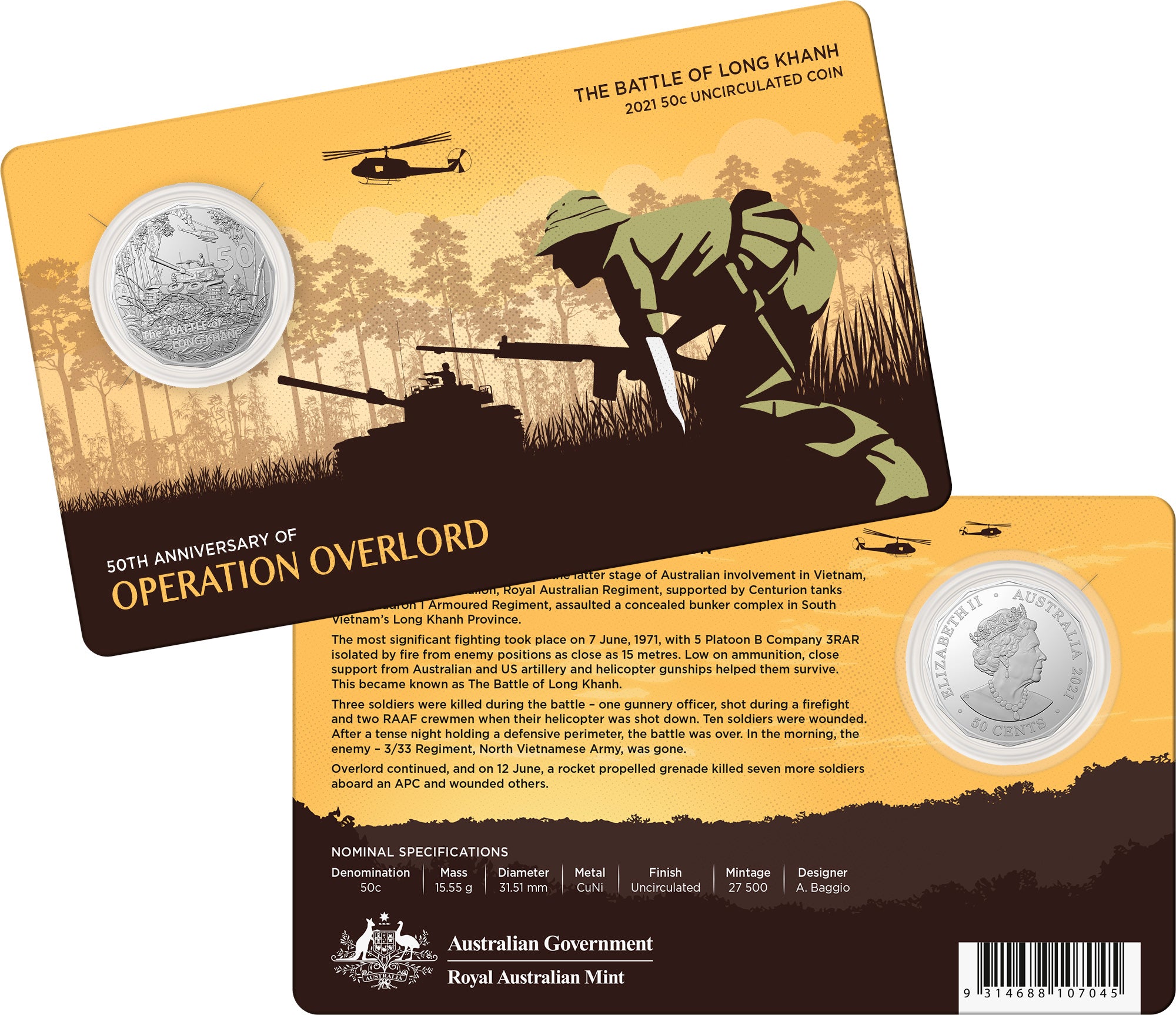 2021 50c Operation Overload 50th Anniversary of The Battle of Long Kha ...