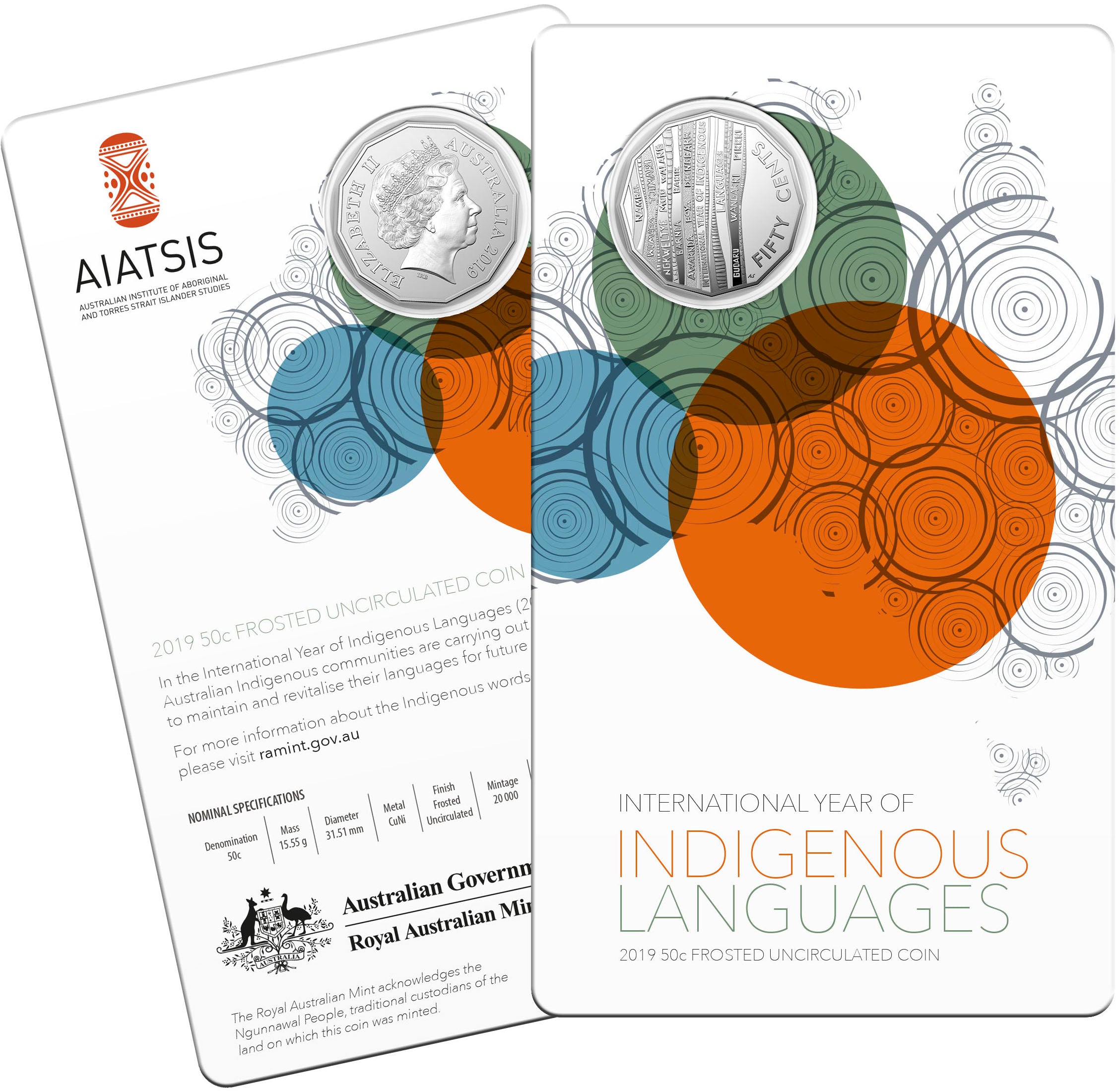 2019 50c AIATSIS International Year of Indigenous Languages Uncirculat ...