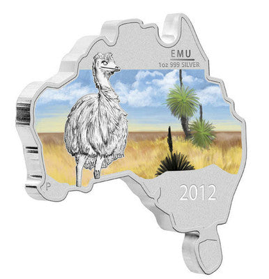 2012 $1 Australian Map Shaped Emu 1oz Silver Coin – Town Hall Coins ...